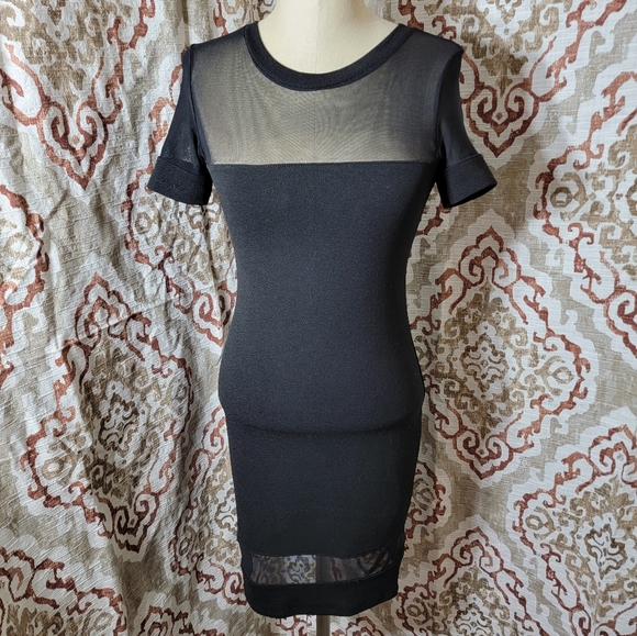 Bozzolo | Dresses | Bozzolo Black Mini Dress With Mesh Strip At Top And ...